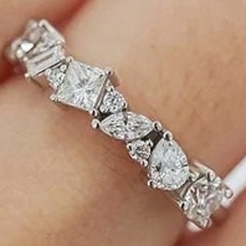 Multi Stone Diamond Band Moissanite Wedding Band Mix Shape - Etsy