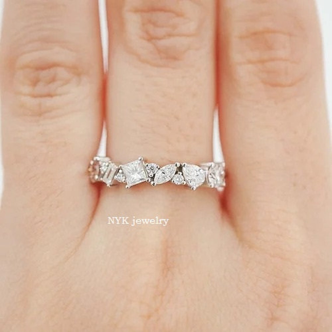 Multi Stone Diamond Band Moissanite Wedding Band Mix Shape - Etsy