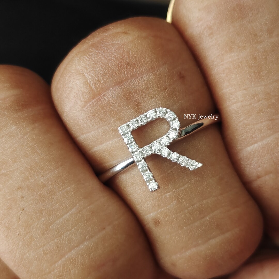 Diamond Name Ring/14k Gold A to Z Initial Letter Fashion Ring/custom Alphabet Initial Word Ring ...