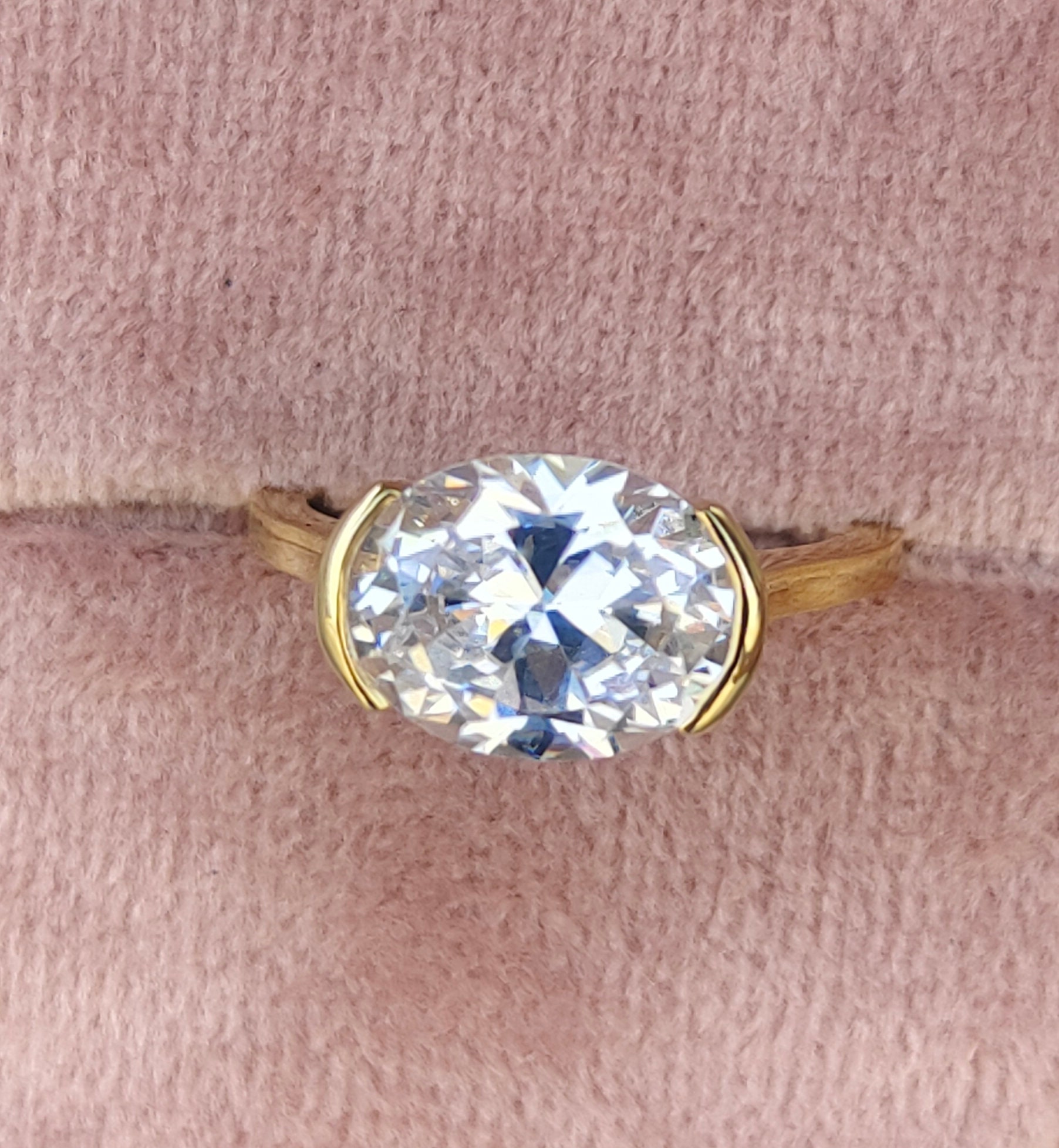 East West Oval Cut Half Bezel Ring/moissanite Engagement Ring/14k ...