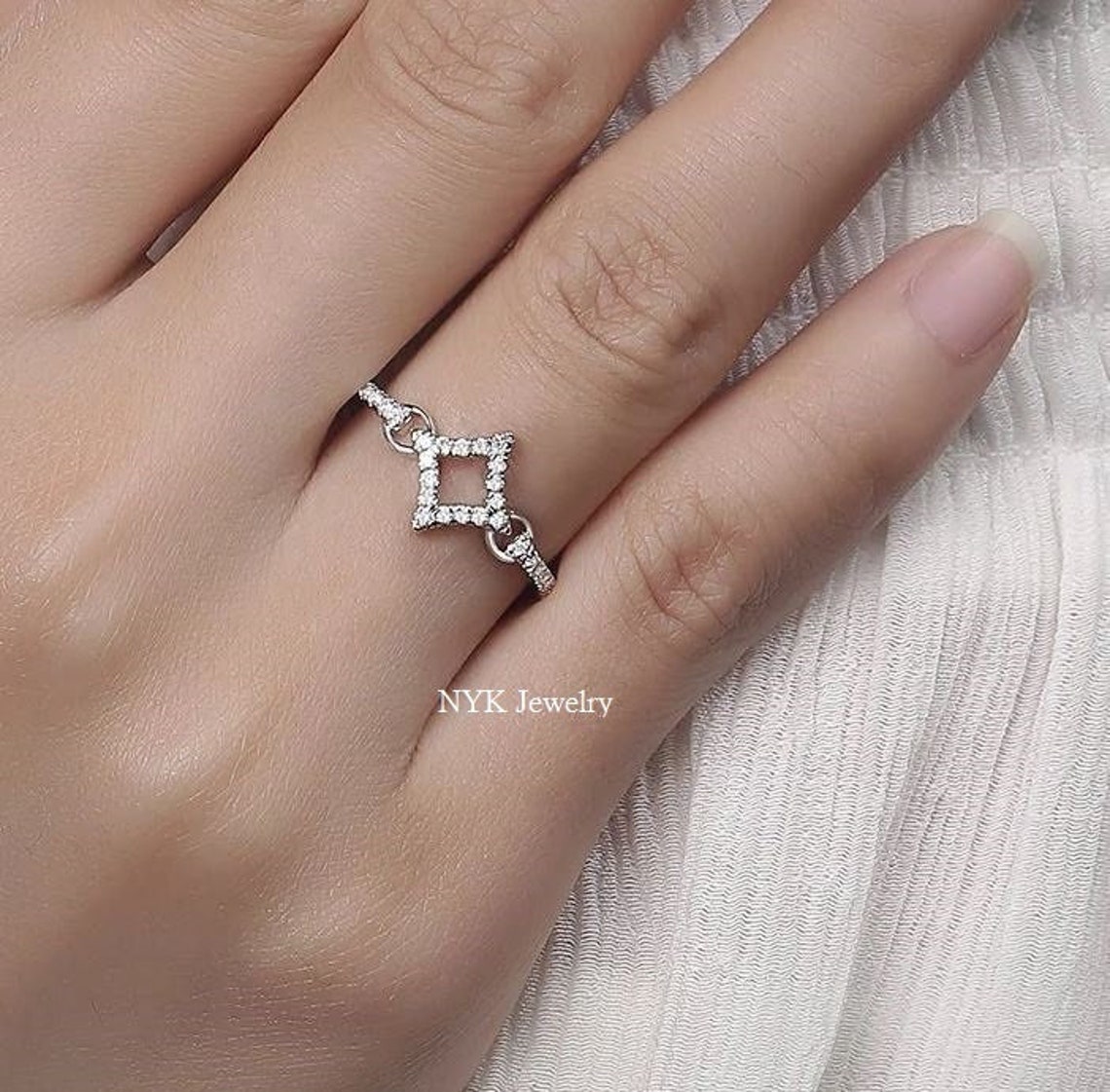 Open Square Ring Solid Gold Open Square Diamond Ring Geometric Shape ...