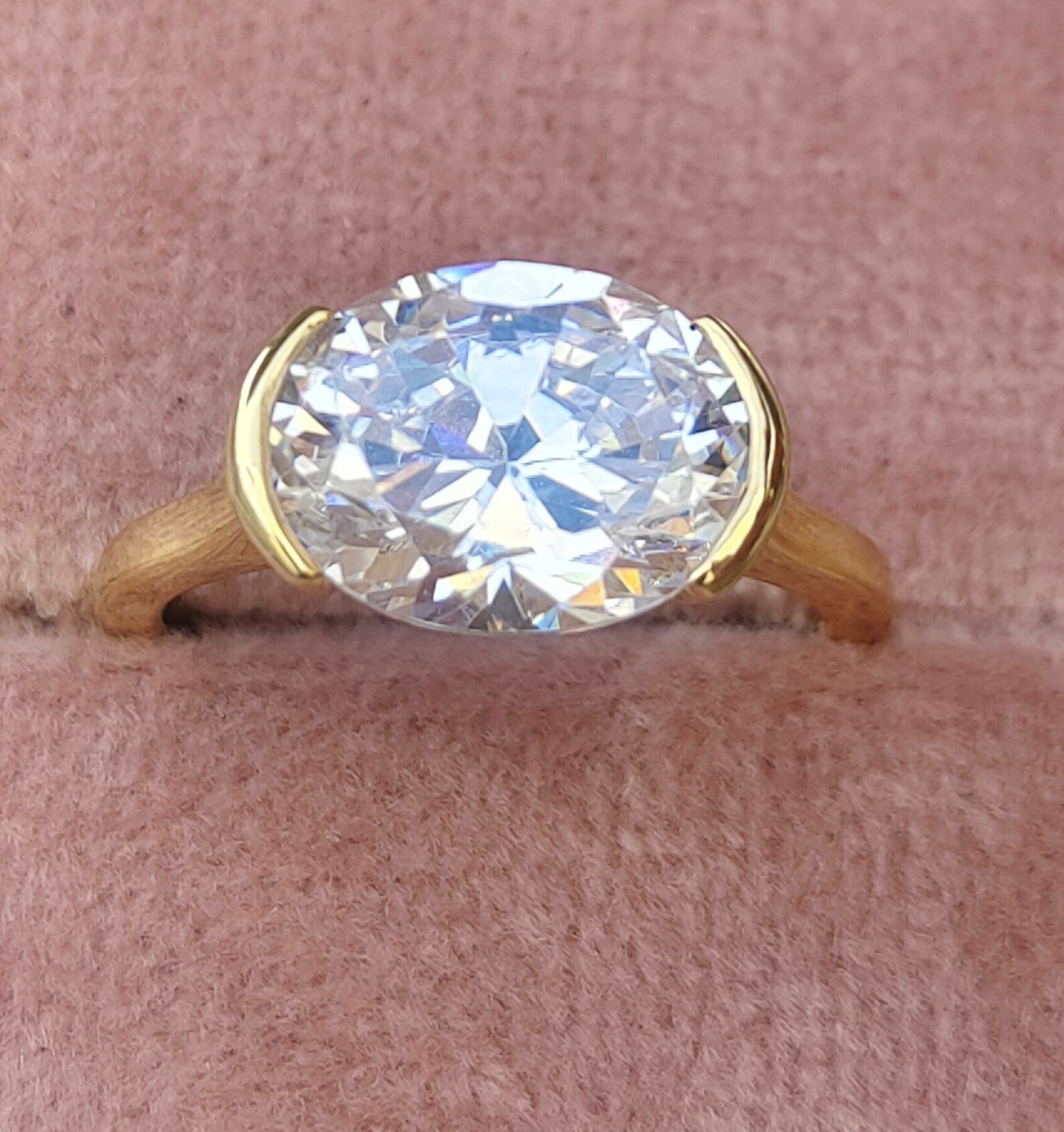 East West Oval Cut Half Bezel Ring/moissanite Engagement Ring/14k ...