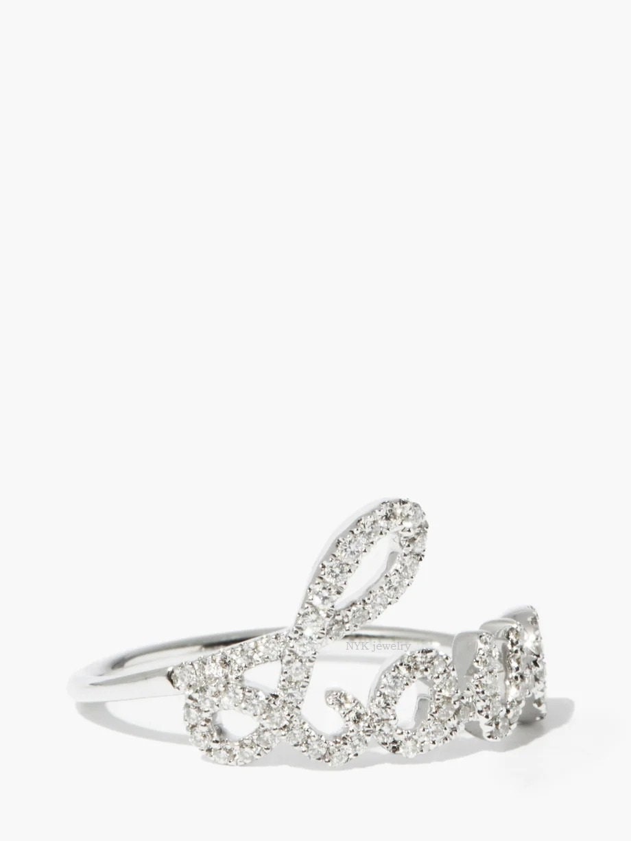 14k Gold Love Alphabet Ring, Love Letters Ring, Diamond Script Love ...