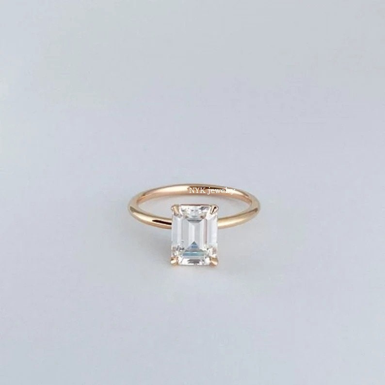 Emerald Cut Engagement Ring in Solid Gold 10k/14k/18k Gold Emerald Cut ...