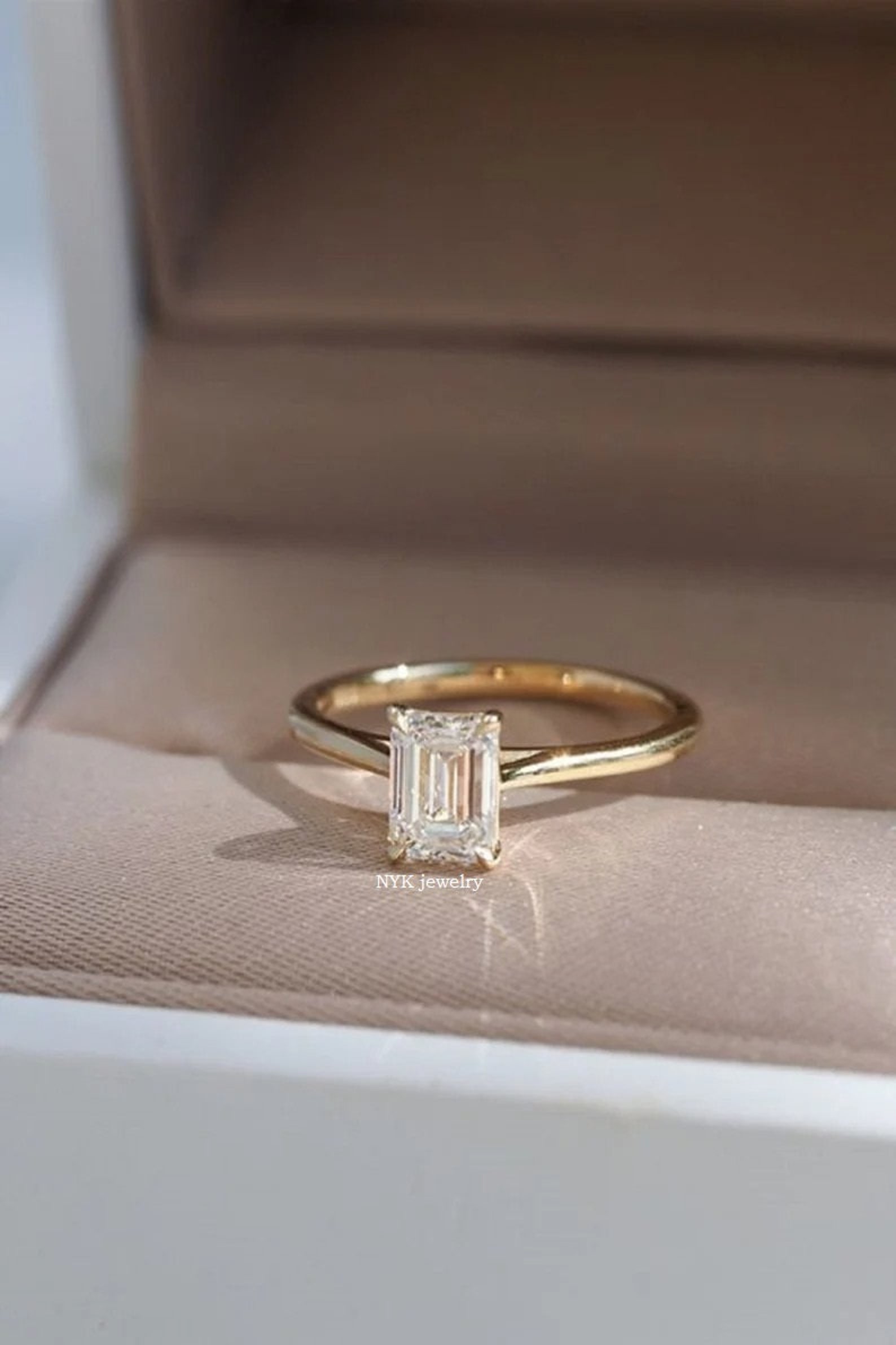 Emerald Cut Engagement Ring in Solid Gold 10k/14k/18k Gold Emerald Cut ...