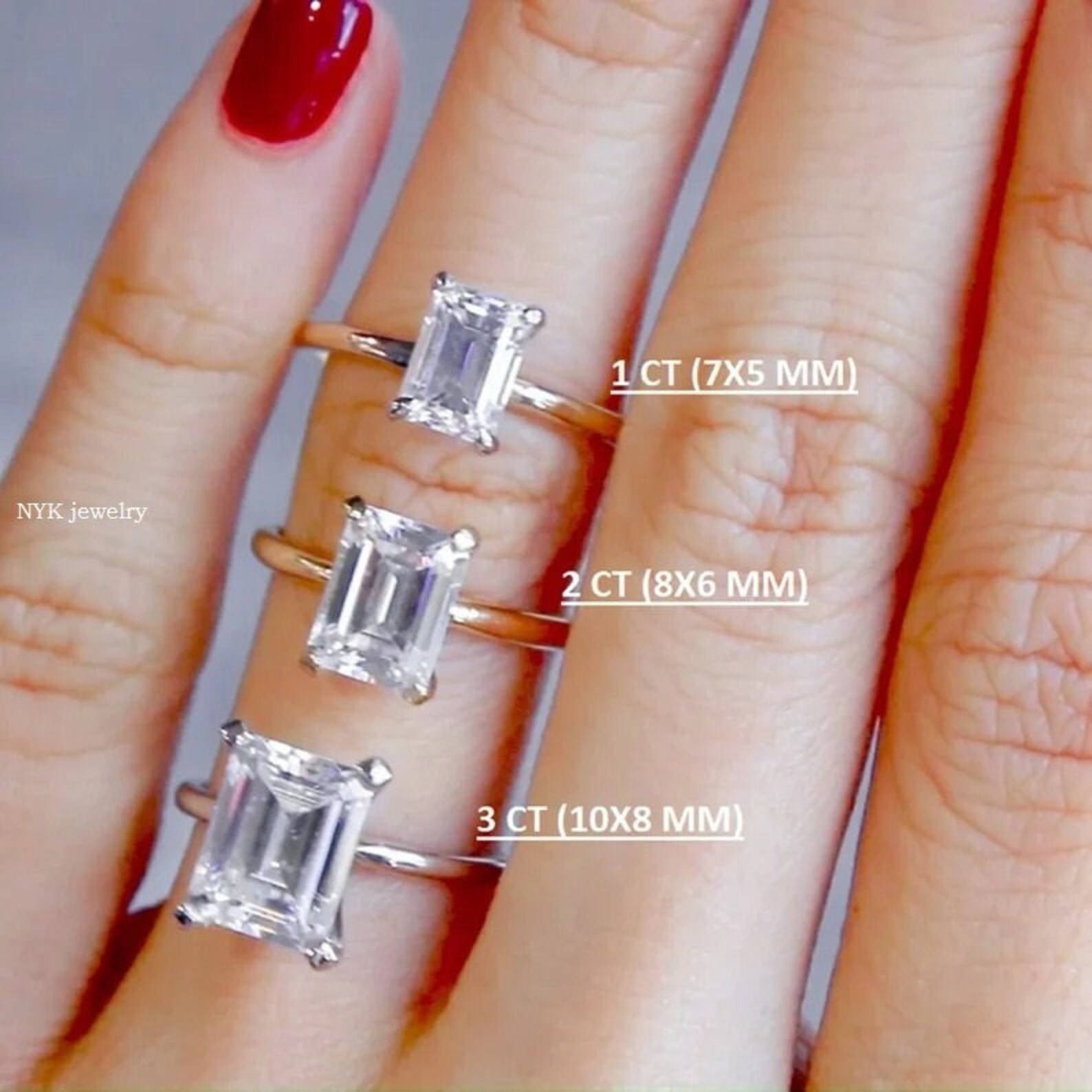 Emerald Cut Engagement Ring in Solid Gold 10k/14k/18k Gold Emerald Cut ...