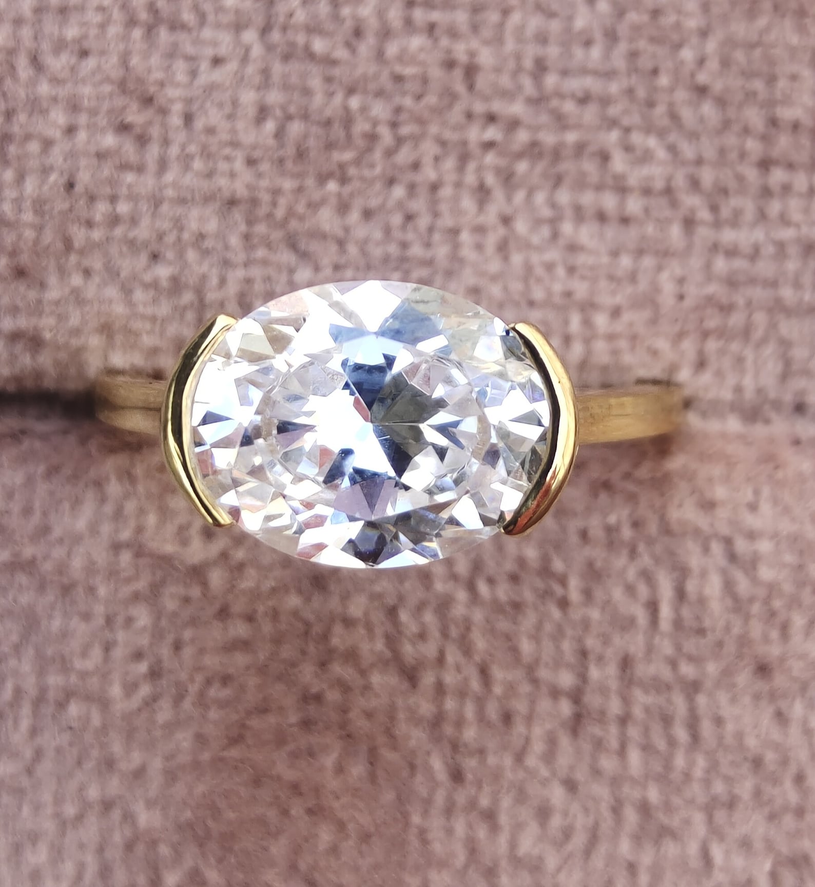 East West Oval Cut Half Bezel Ring/moissanite Engagement Ring/14k ...