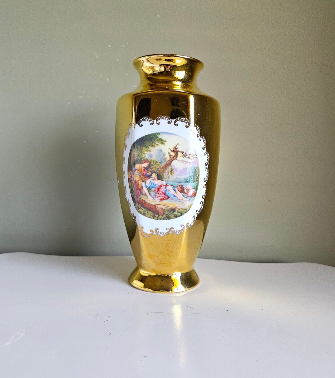 Vintage Gold Vase Depicting Romantic Couple Scence Made in Italy - Etsy