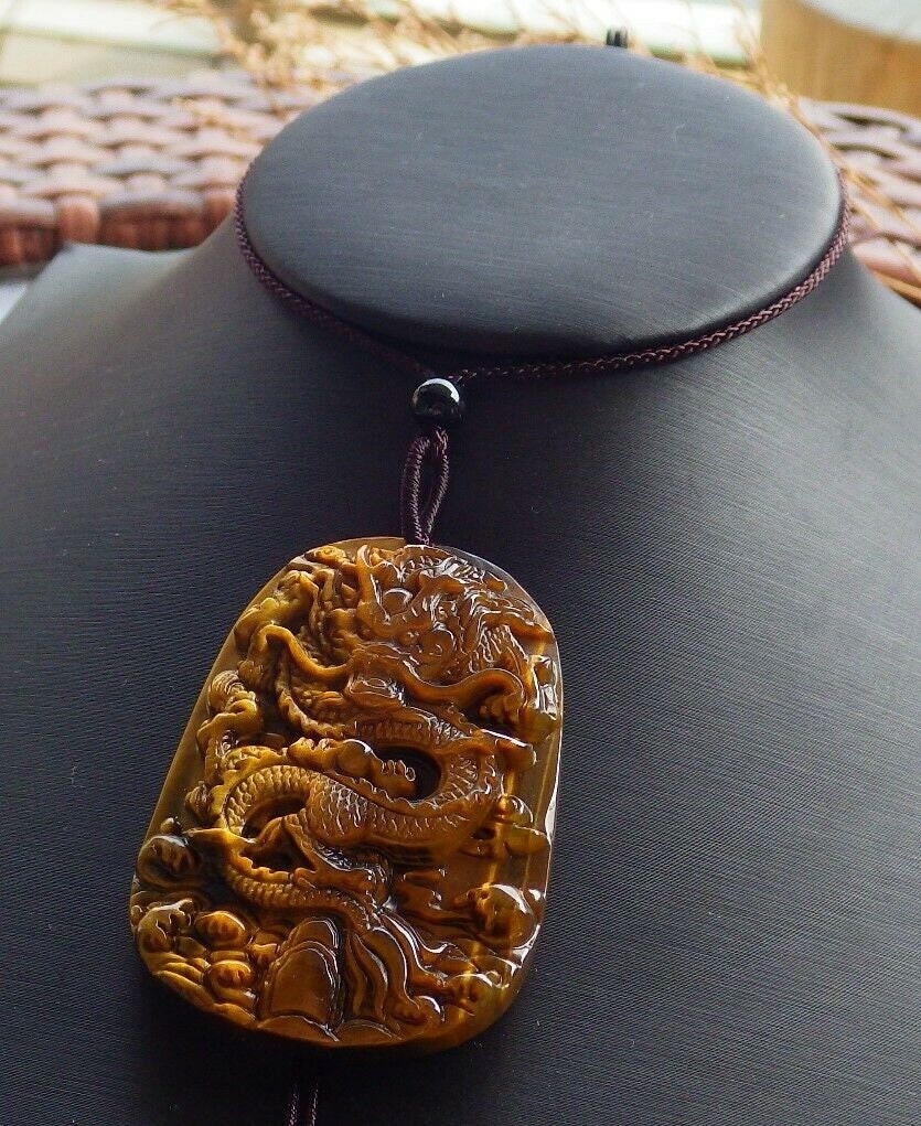 1 Pc Tiger CAT Eye Stone Jade Dragon Spit Pearl Lucky Amulet Pendant ...