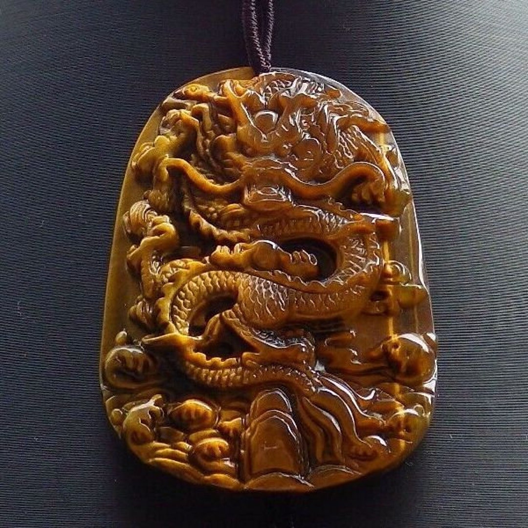 1 Pc Tiger CAT Eye Stone Jade Dragon Spit Pearl Lucky Amulet Pendant ...
