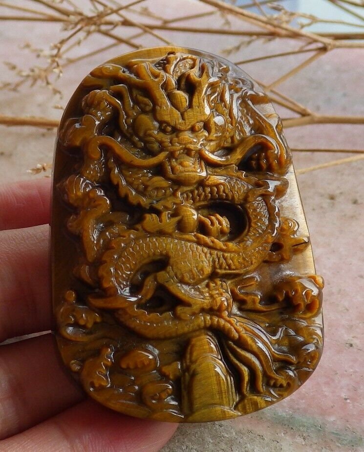 1 Pc Tiger CAT Eye Stone Jade Dragon Spit Pearl Lucky Amulet Pendant ...