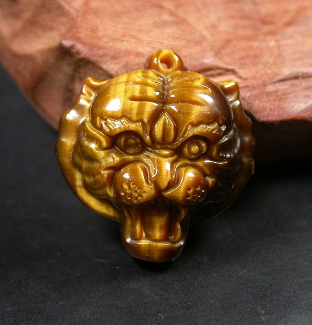 Genuine Tiger Cat Eye Jade Stone Tiger Head Lucky Amulet Pendant ...