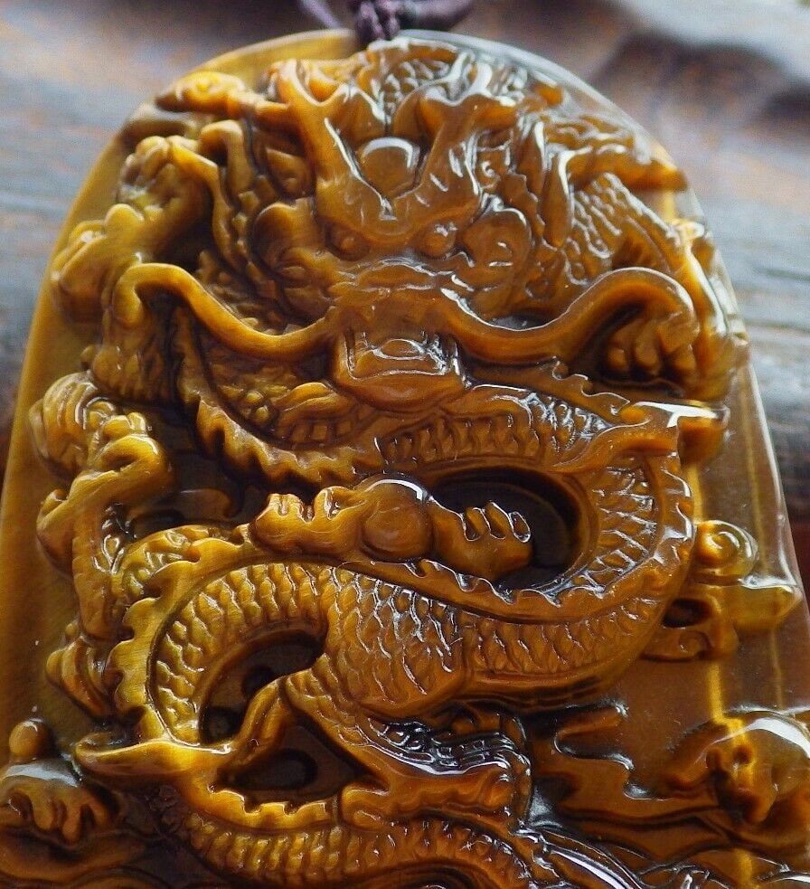 1 Pc Tiger CAT Eye Stone Jade Dragon Spit Pearl Lucky Amulet Pendant ...