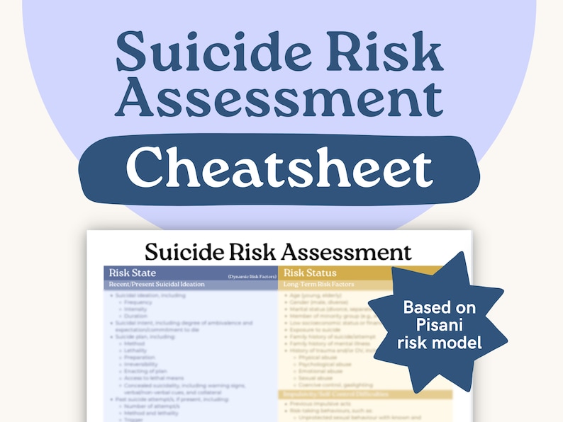 Suicide Risk Assessment Cheatsheet - Perfect for Mental Health ...