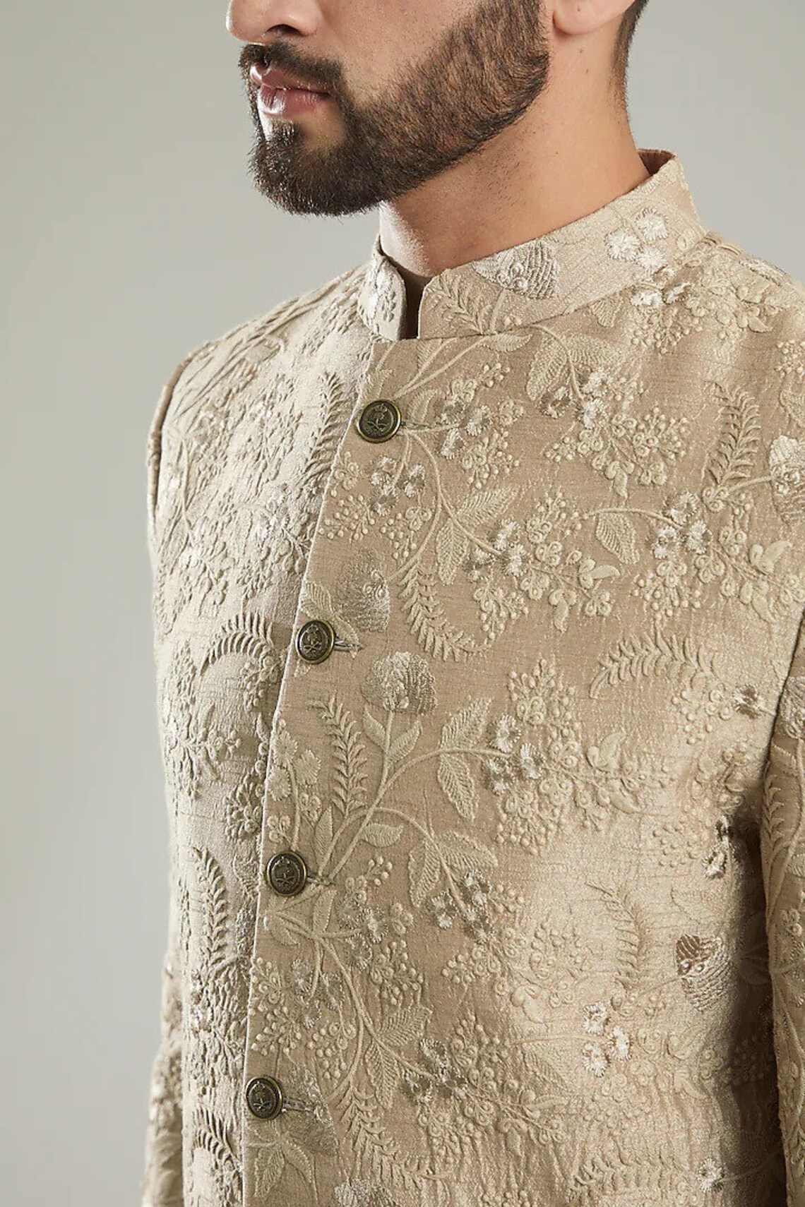 Brown Color Silk Embroidery Mens Wedding Indo Western Jacket, Function ...