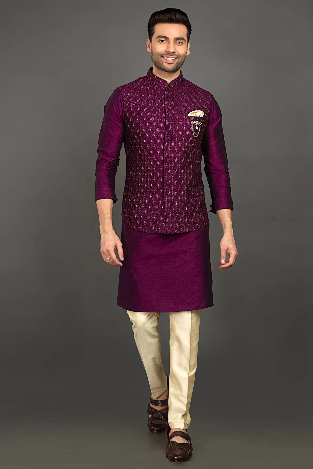Hand Made Custom Fit Mens Kurta Pajama With Sequence Embroidery ...
