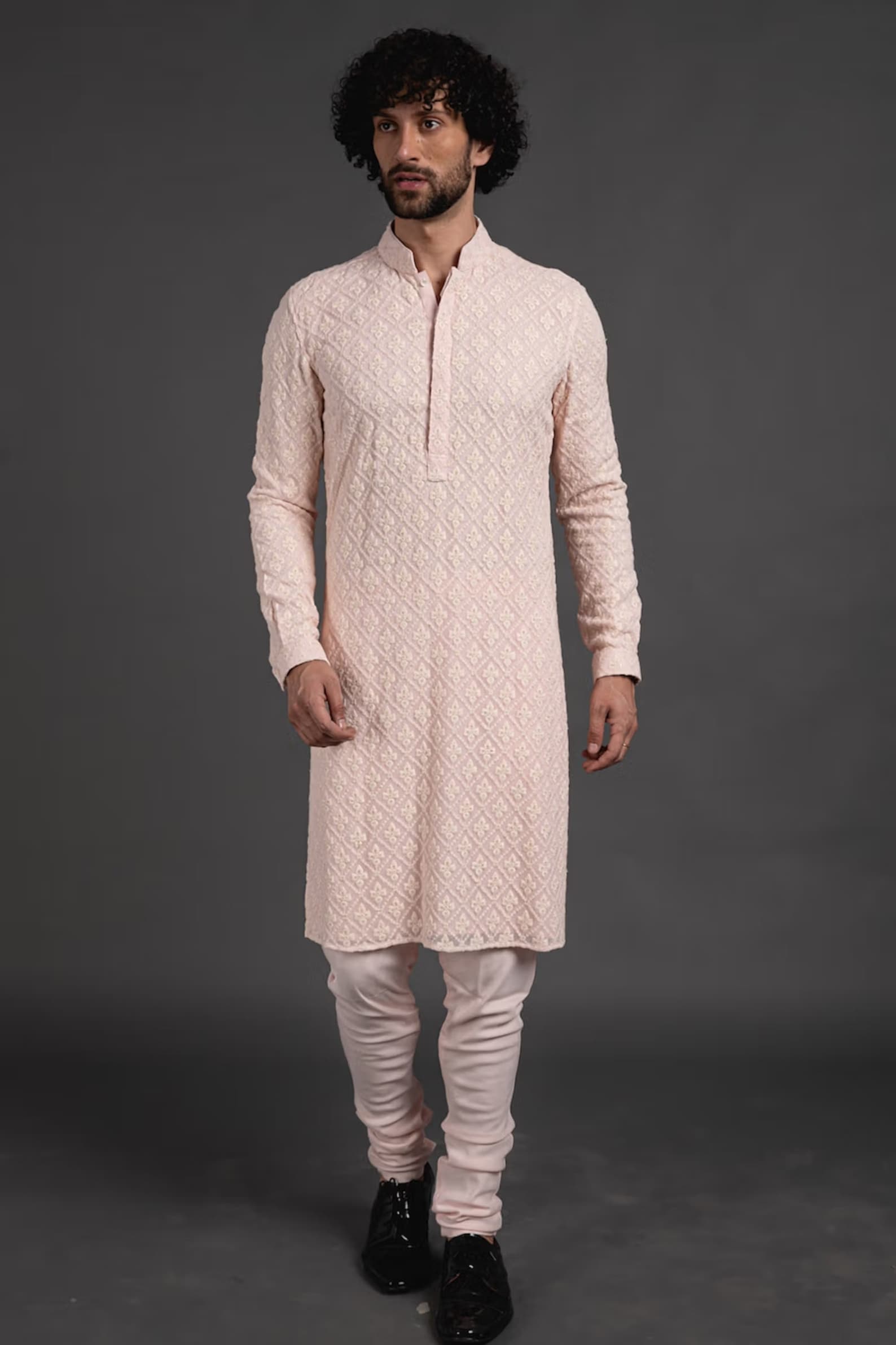 Mens Beige Chikankari Kurta Pajama Set: Indian Wedding Outfit - Etsy