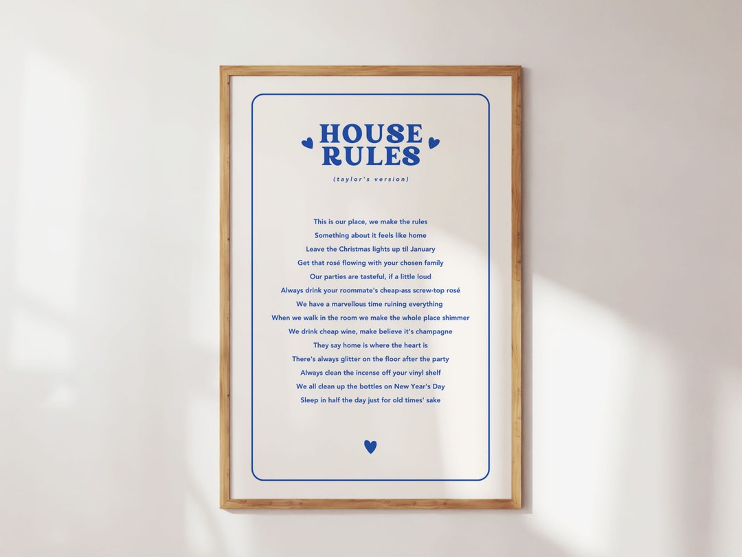 House Rules by Taylor Digital Lyric Poster Girly Gift Fast Gift ...