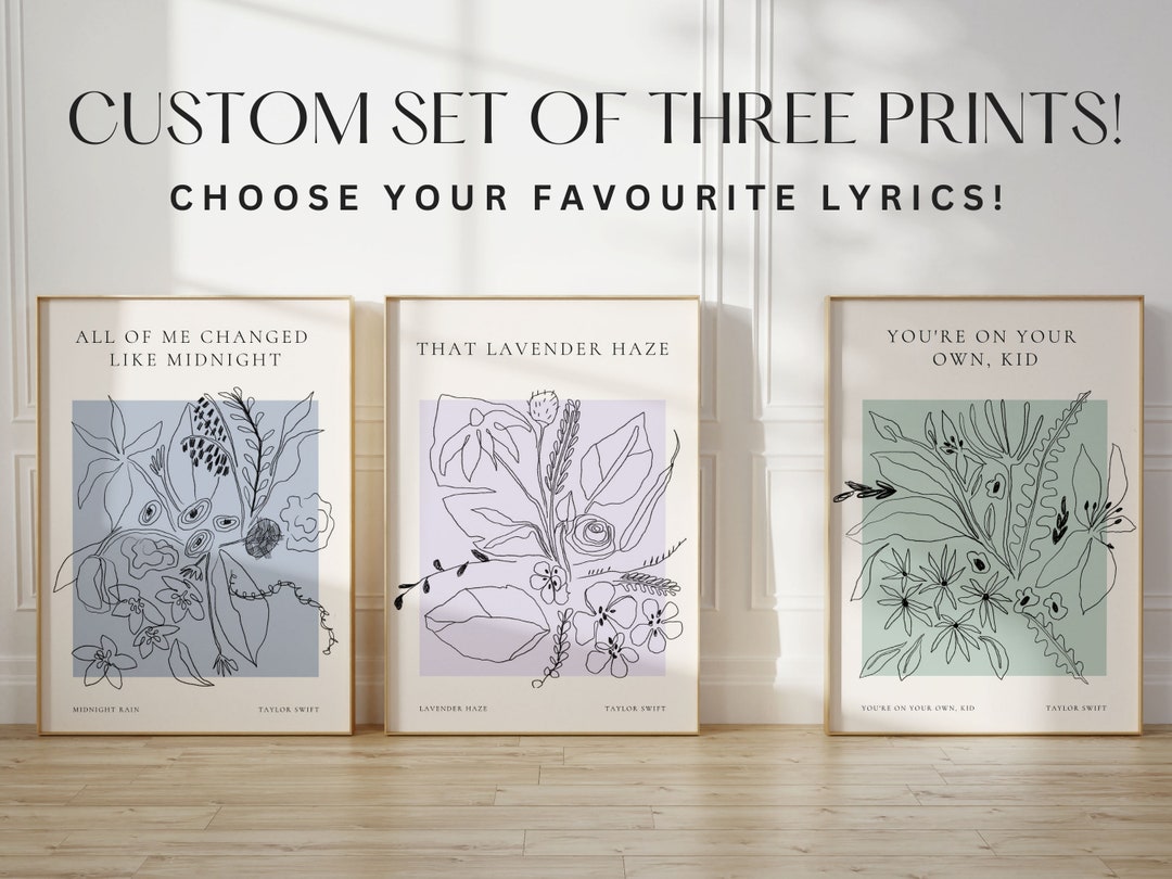 Custom Song Lyric Poster Vintage Floral Taylor Swift Set of Three ...