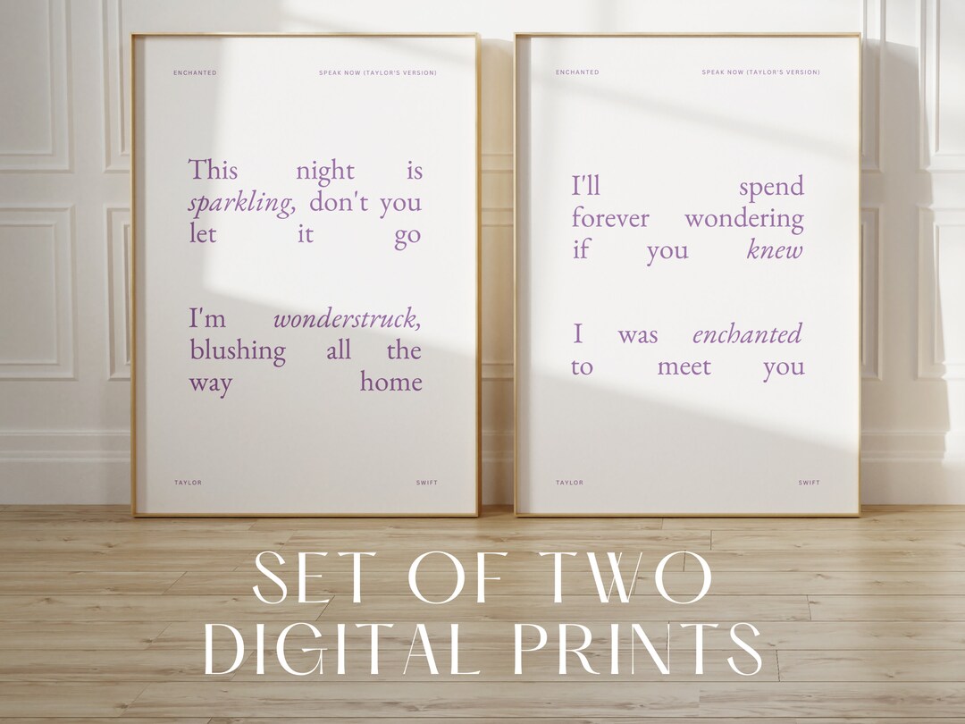 Enchanted Taylor Swift Lyric Poster Set 2 Digital Lyric Poster Girly ...