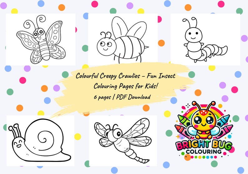 Colourful Creepy Crawlies Fun Insect Colouring Pages for Kids - Etsy