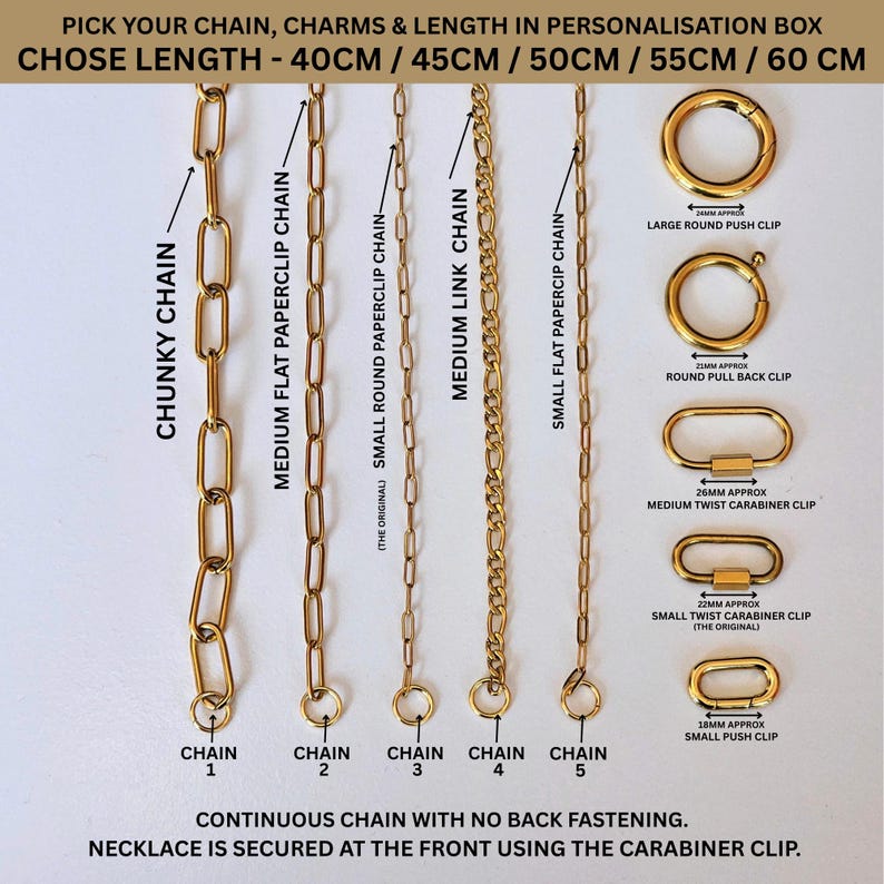 Custom Charm Necklace Gold Paperclip Chain Personalized Carabiner ...