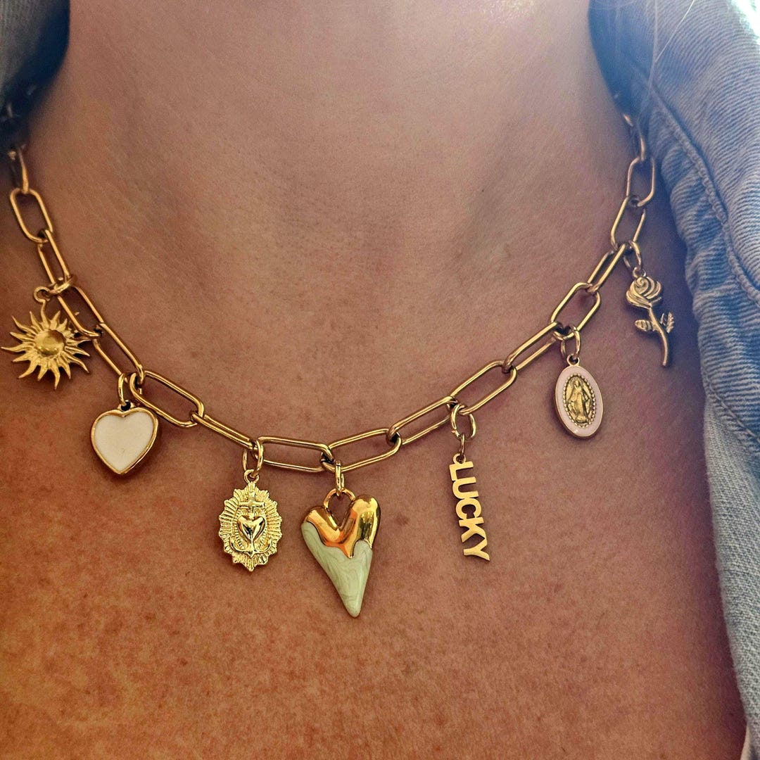 Custom Charm Necklace: Gold Paperclip Chain, Personalized Jewelry - Etsy