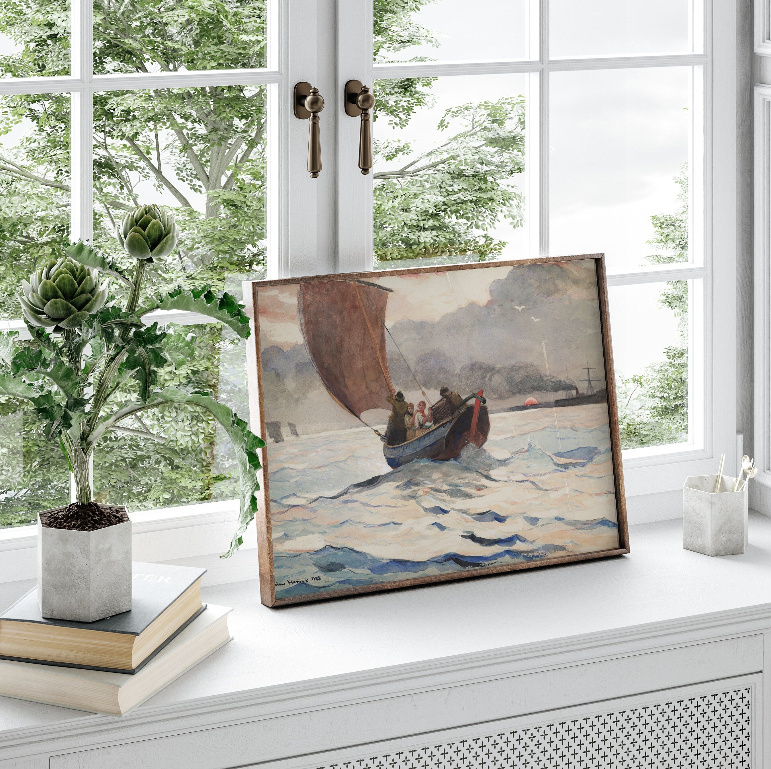Coastal Decor Vintage Seascape Maritime Wall Art Ocean Painting ...