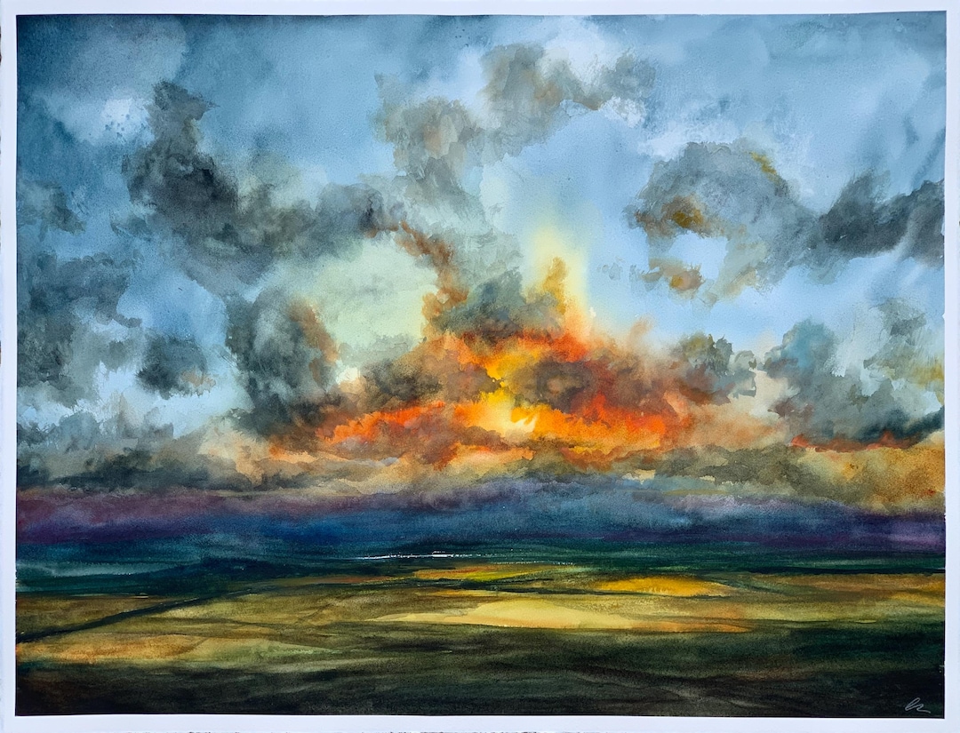 Sunrise Over French Alps – Large Signed Original Watercolour Painting ...