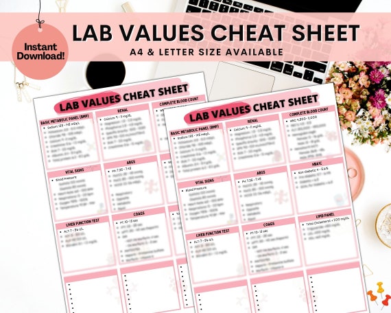 Nursing Lab Values Cheat Sheet Nursing Essentials Dosage - Etsy