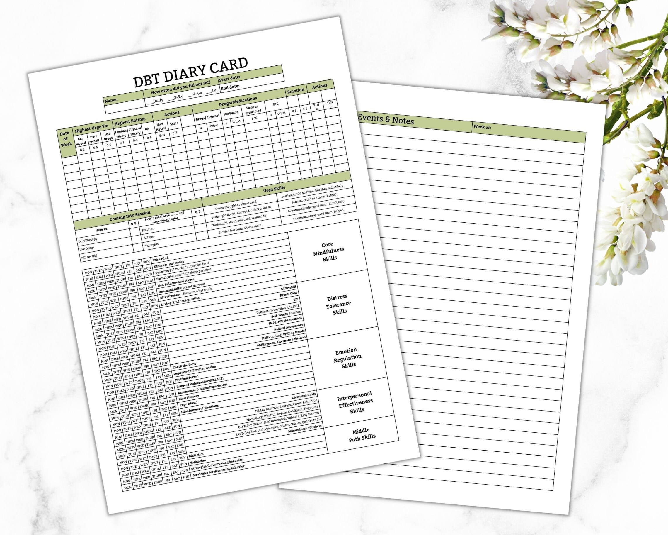 Dbt Diary Card DBT Cards Cbt Worksheets Dialectical - Etsy UK