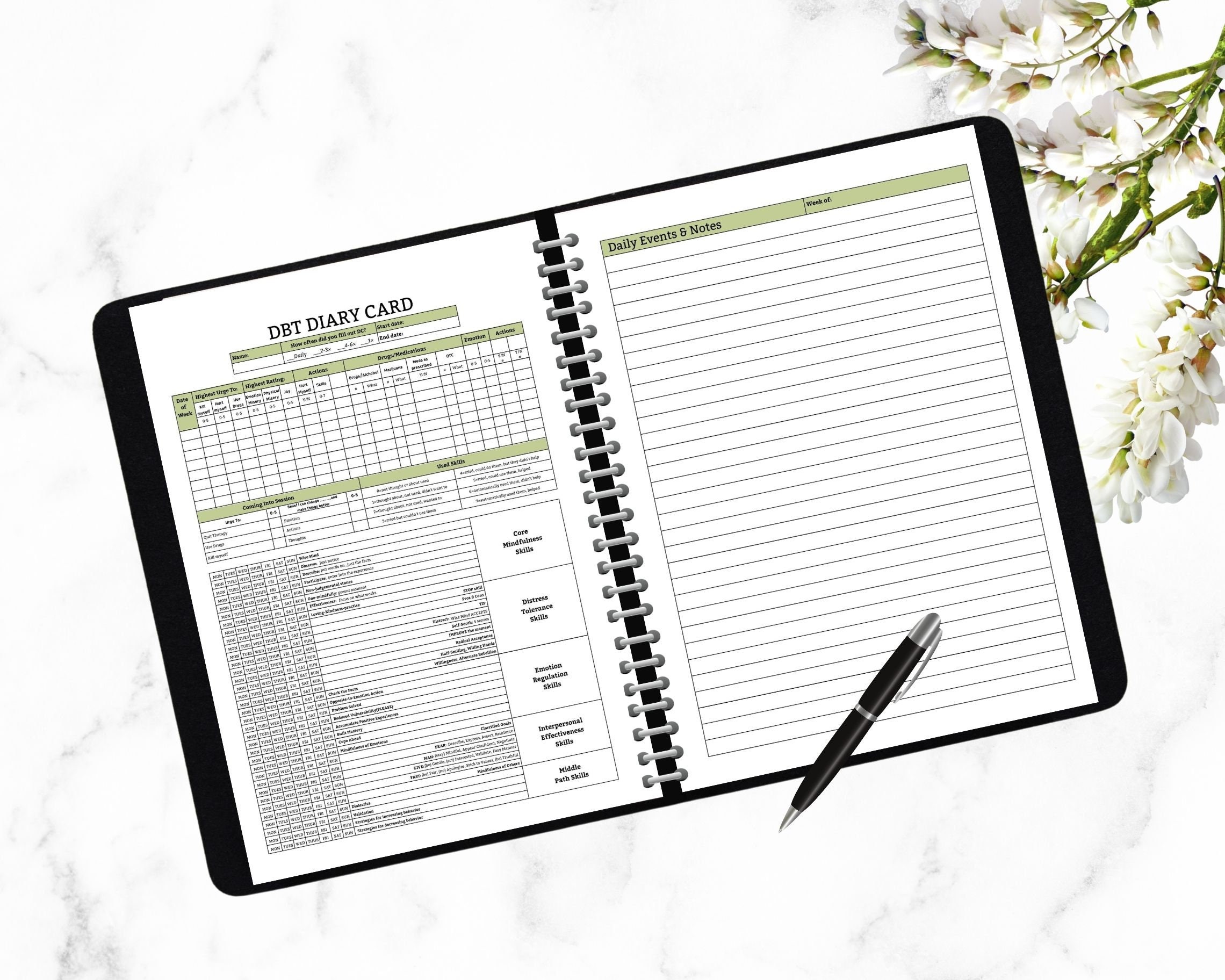 Dbt Diary Card DBT Cards Cbt Worksheets Dialectical - Etsy UK