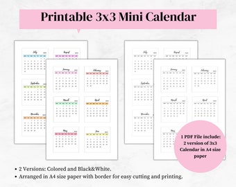 3x3 Mini Calendar - Etsy