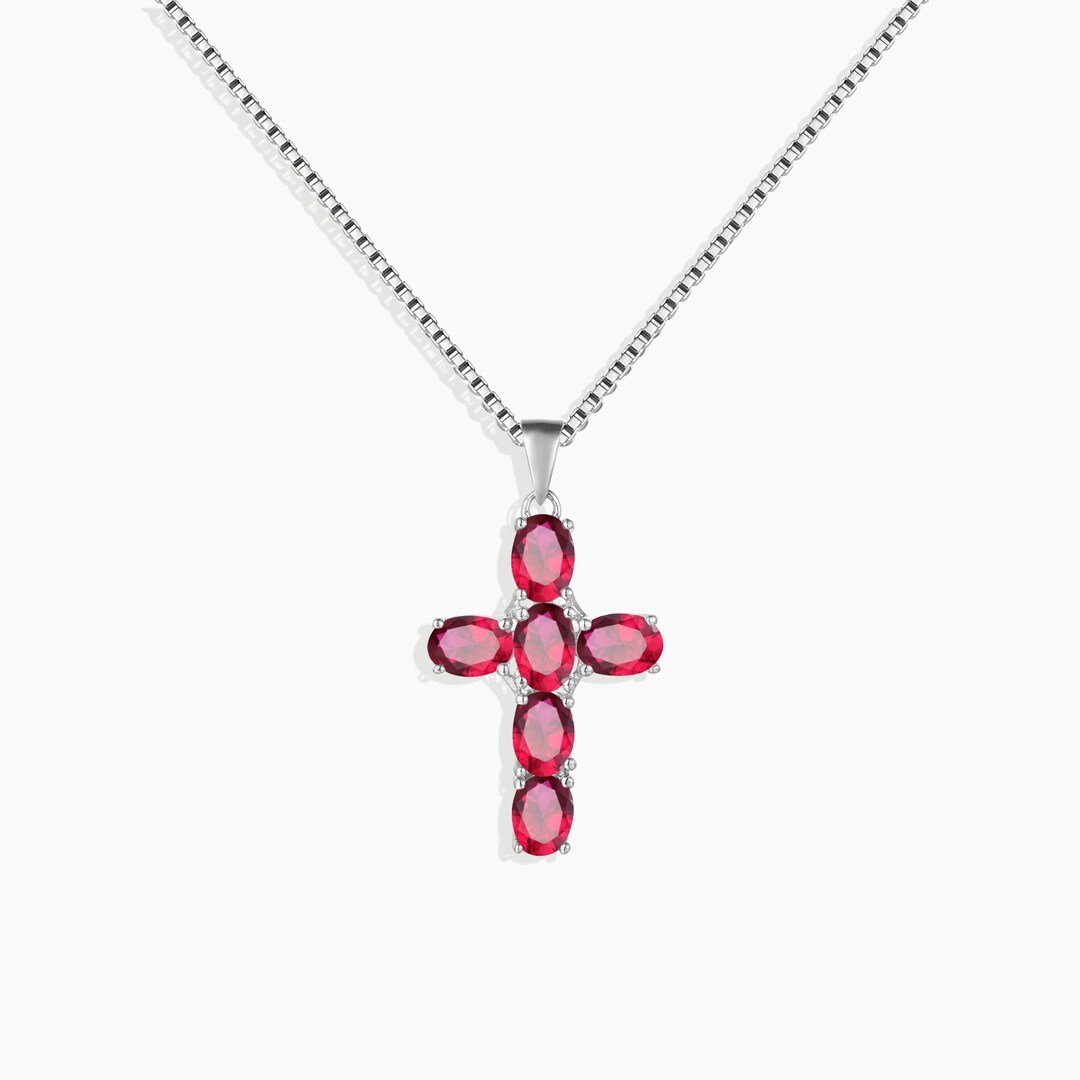 Cross Ruby Pendant Necklace in 925 Sterling Silver Irosk Australia ® - Etsy