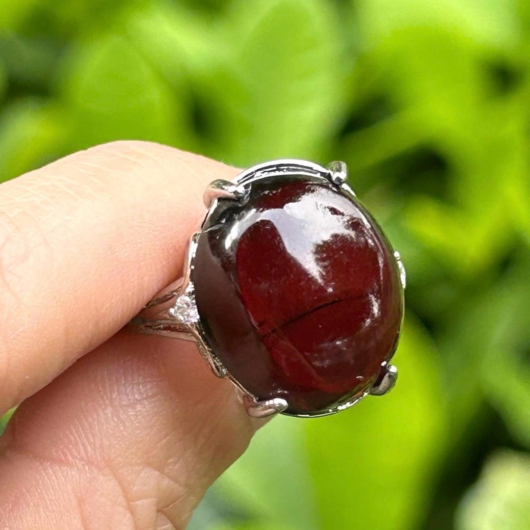 Blood Red Amber Silver-plated Adjustable Ring Natural Jewelry for ...
