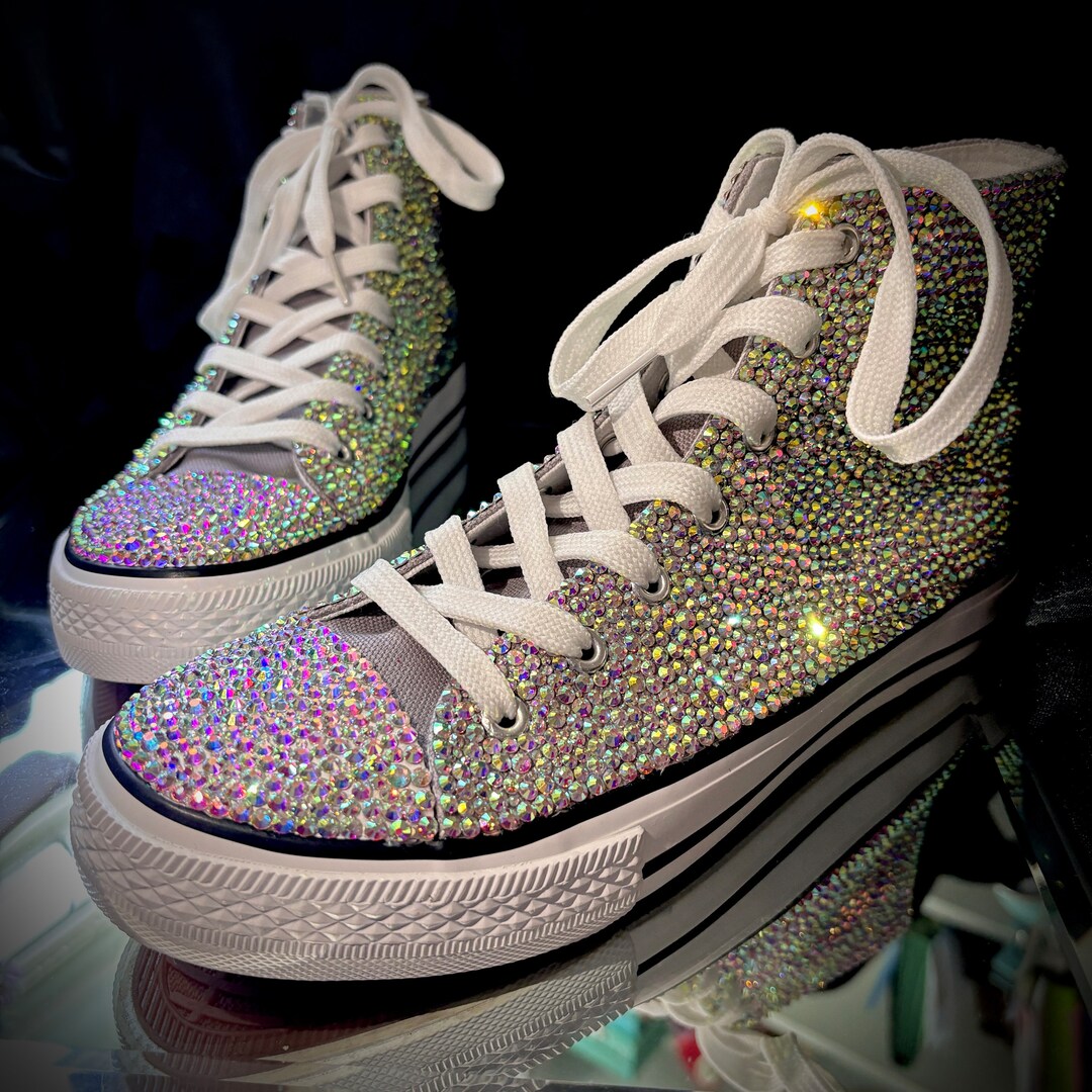 Crystallised Silver Hi-tops//crystallised Flat Shoes//silver Sneakers ...
