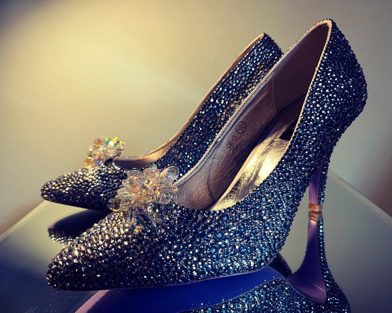 Blue Crystallised Heels//cinderella Style Shoes for Wedding//blue ...