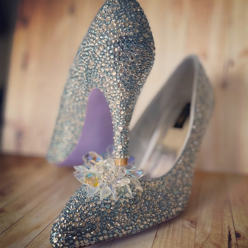 Cinderella Style Blue Crystal Heels: Wedding Shoes With Detachable Clip ...