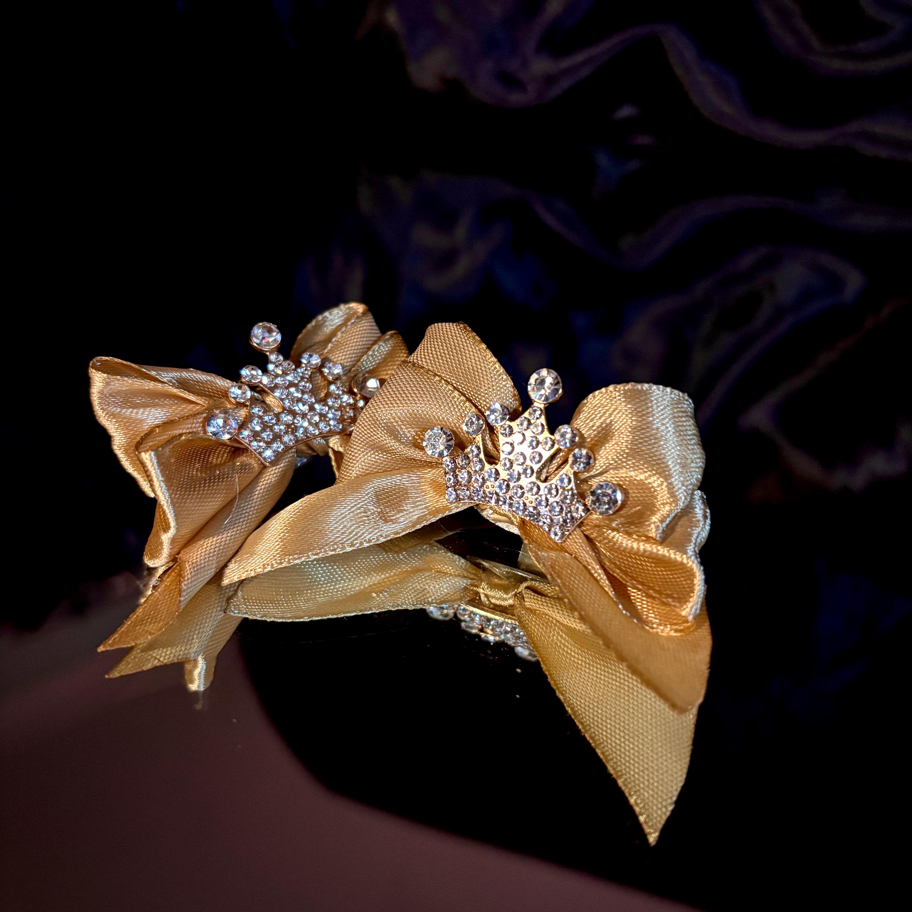 Gold Crown Shoe Clips: Rhinestone Tiara, Satin Ribbon - Etsy
