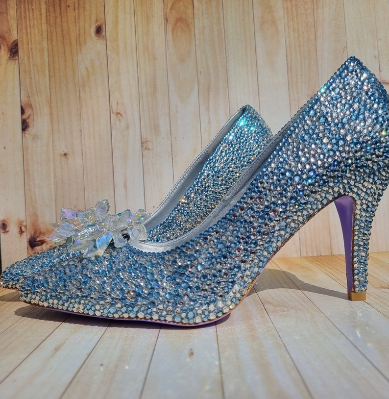 Cinderella Style Blue Crystal Heels: Wedding Shoes With Detachable Clip ...