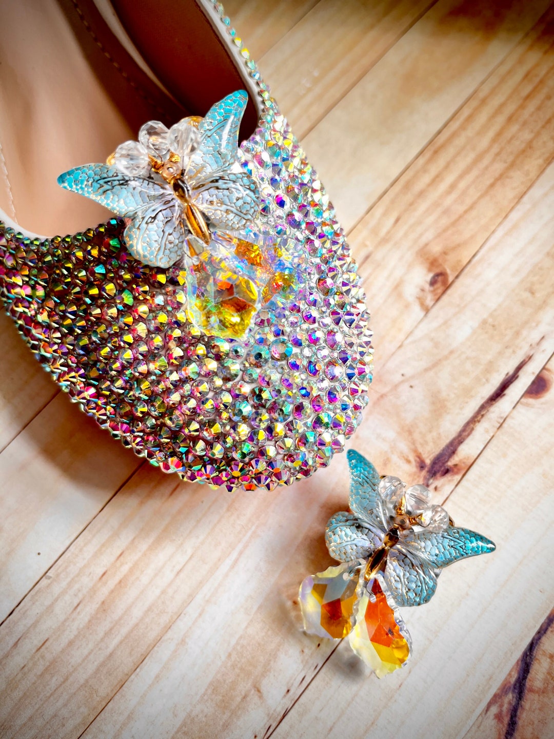 Blue Butterfly Shoe Clips: Handmade Crystal Shoe Accessory - Etsy