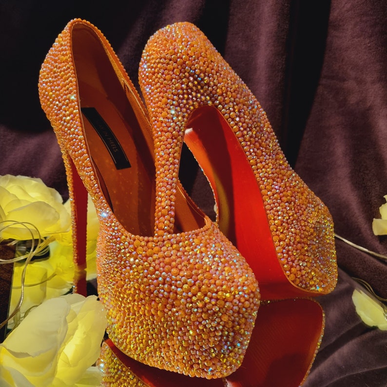 Orange High Heels//orange Shoes//orange Rhinestone Shoes//platform High ...