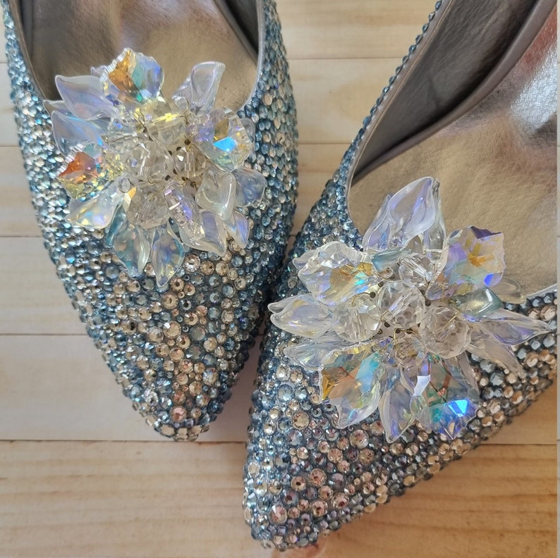 Cinderella Style Blue Crystal Heels: Wedding Shoes With Detachable Clip ...