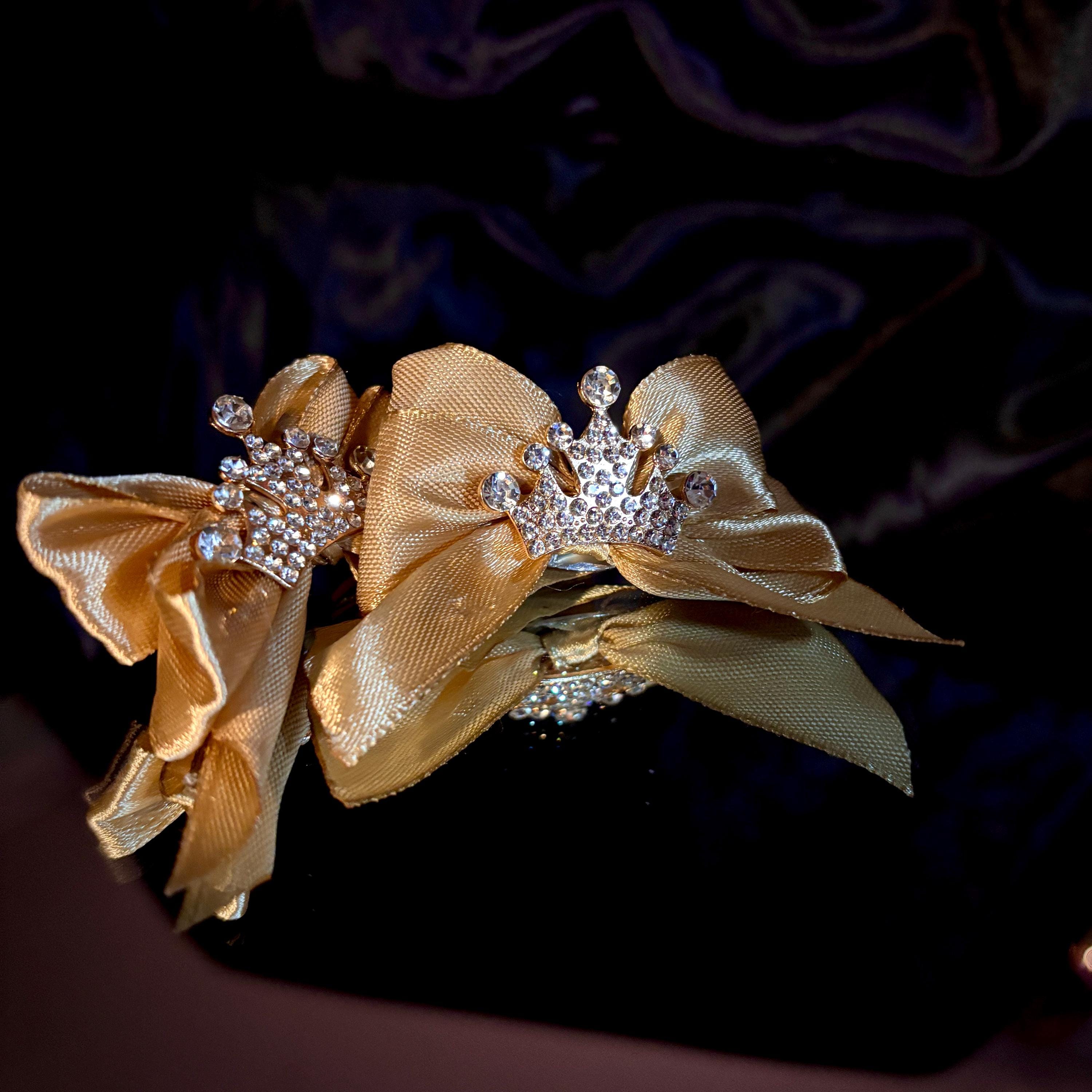 Gold Crown Shoe Clips: Rhinestone Tiara, Satin Ribbon - Etsy