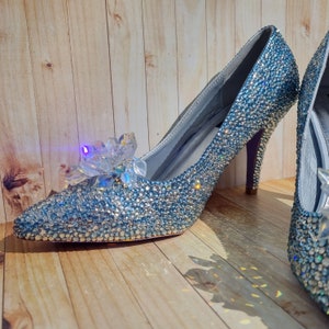 Cinderella Style Blue Crystal Heels: Wedding Shoes With Detachable Clip ...