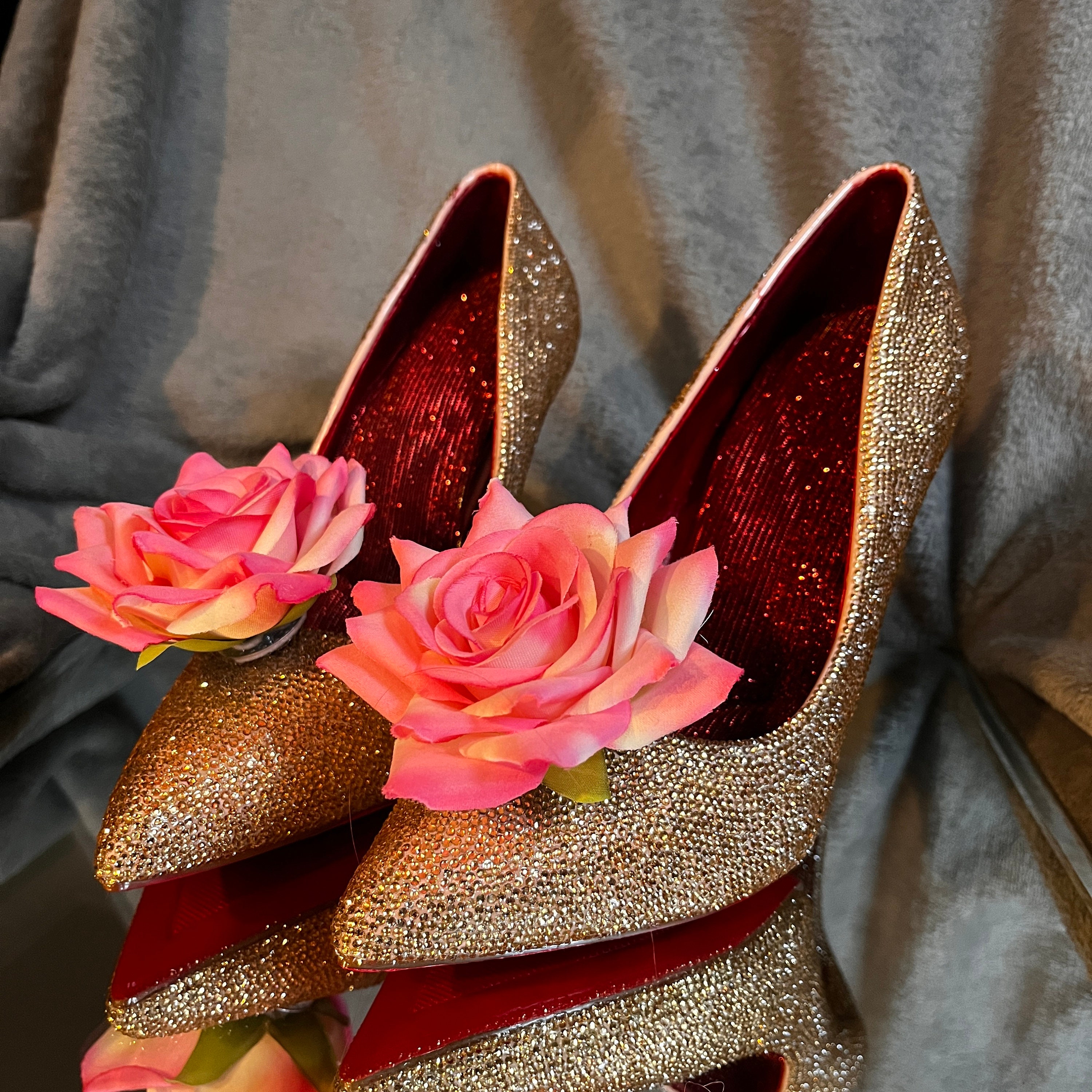 Crystallised Red and Gold Sparkly High Heeled Shoes//handmade Party ...