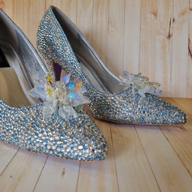 Cinderella Style Blue Crystal Heels: Wedding Shoes With Detachable Clip ...