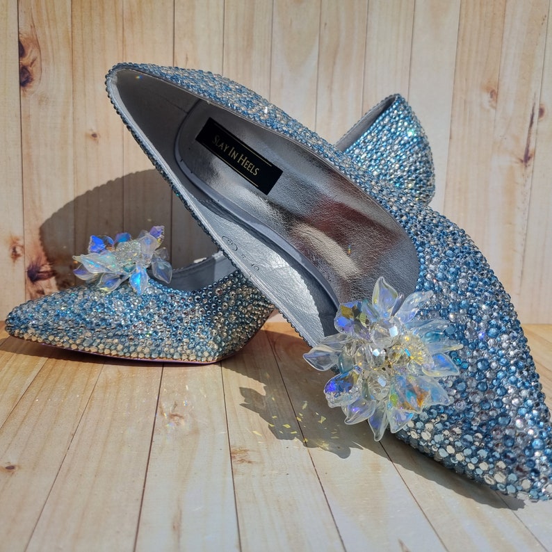 Blue Crystallised Heels//cinderella Style Shoes for Wedding - Etsy