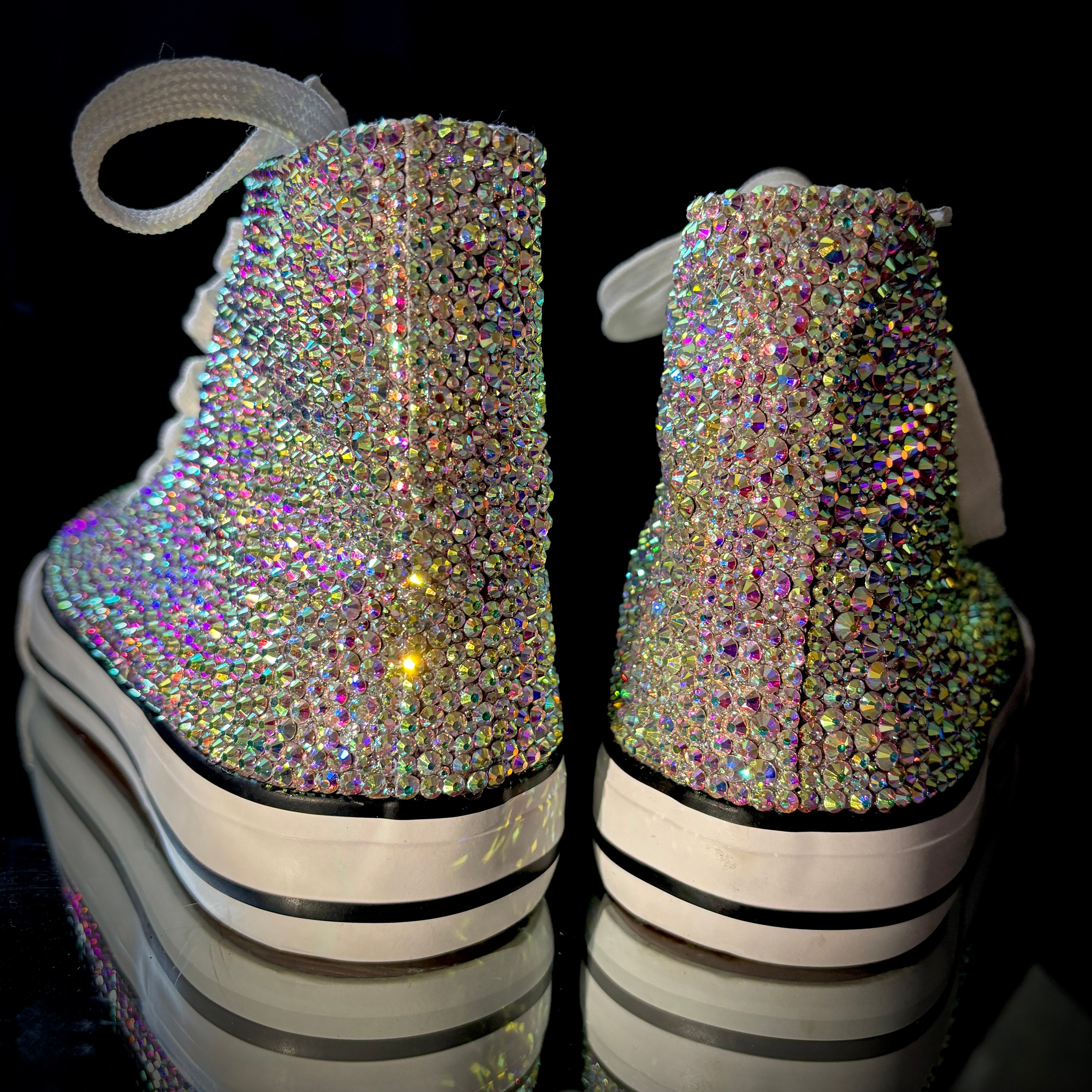 Crystallized Silver Hi-top Sneakers, Hand-embellished Rhinestone ...