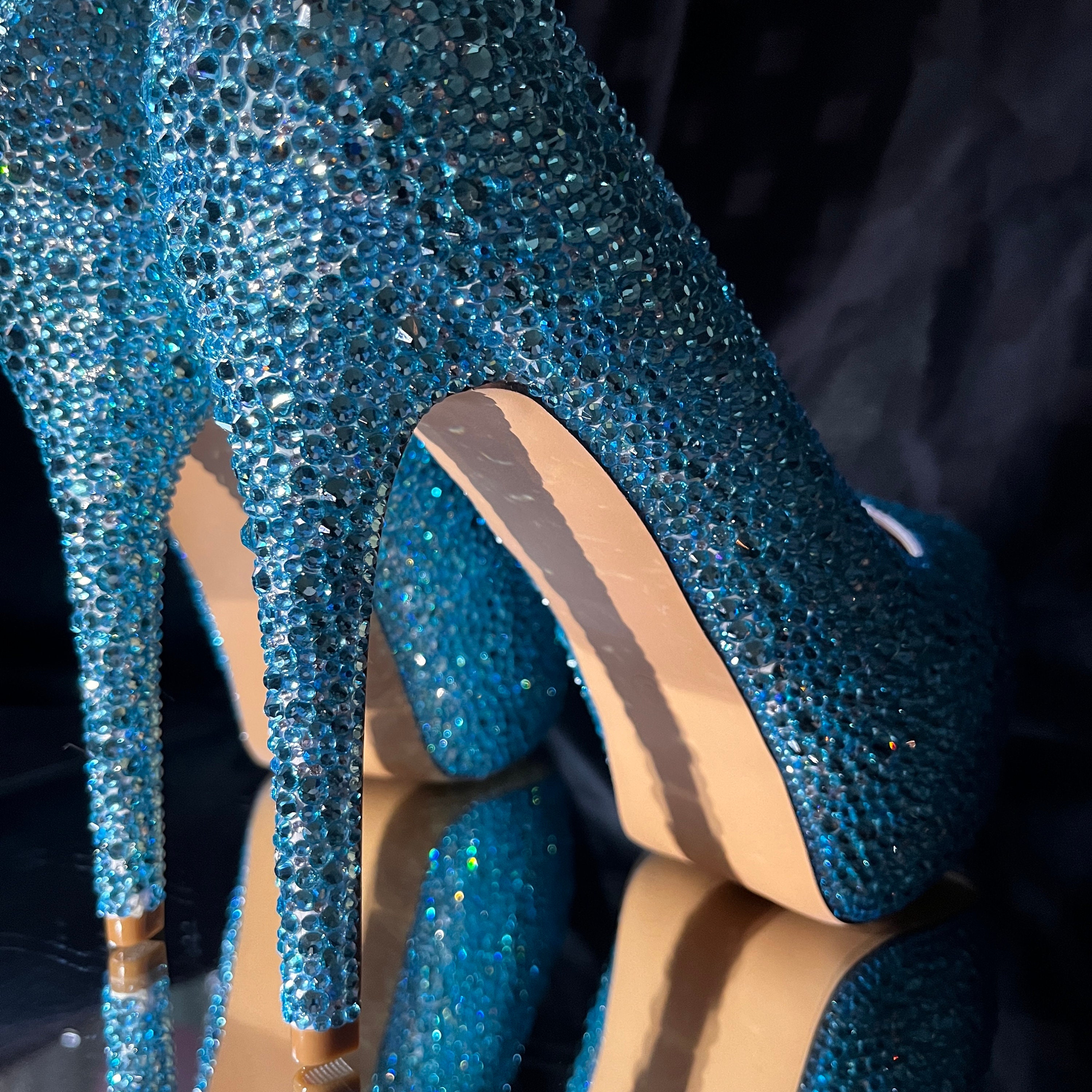 Blue Crystal Rhinestone High Heels, Special Occasion Shoes - Etsy